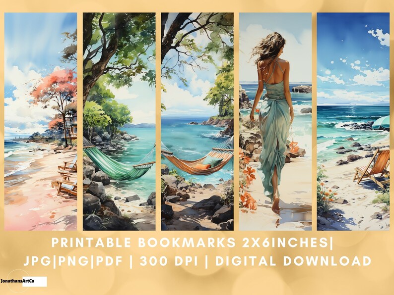20 Beach Watercolor Printable Bookmarks, Summer Clipart Bookmarks Set ...