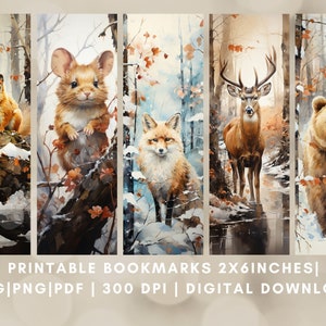 20 Watercolor Woodland Animals Winter Printable Bookmarks, Digital ...