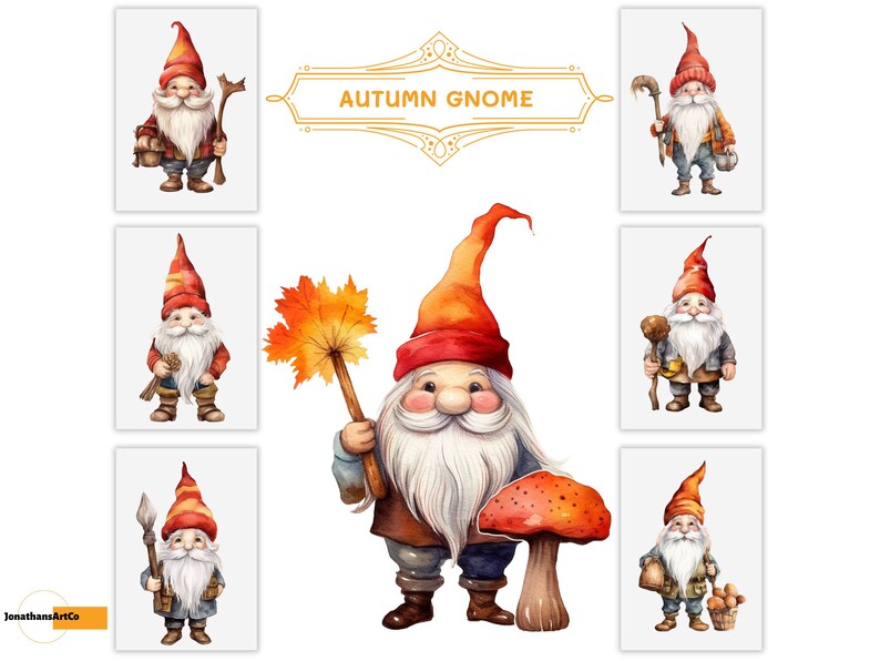 Cute Autumn Gnomes Clipart Bundle PNG+JPG: Printable Gnome Art for Fall ...