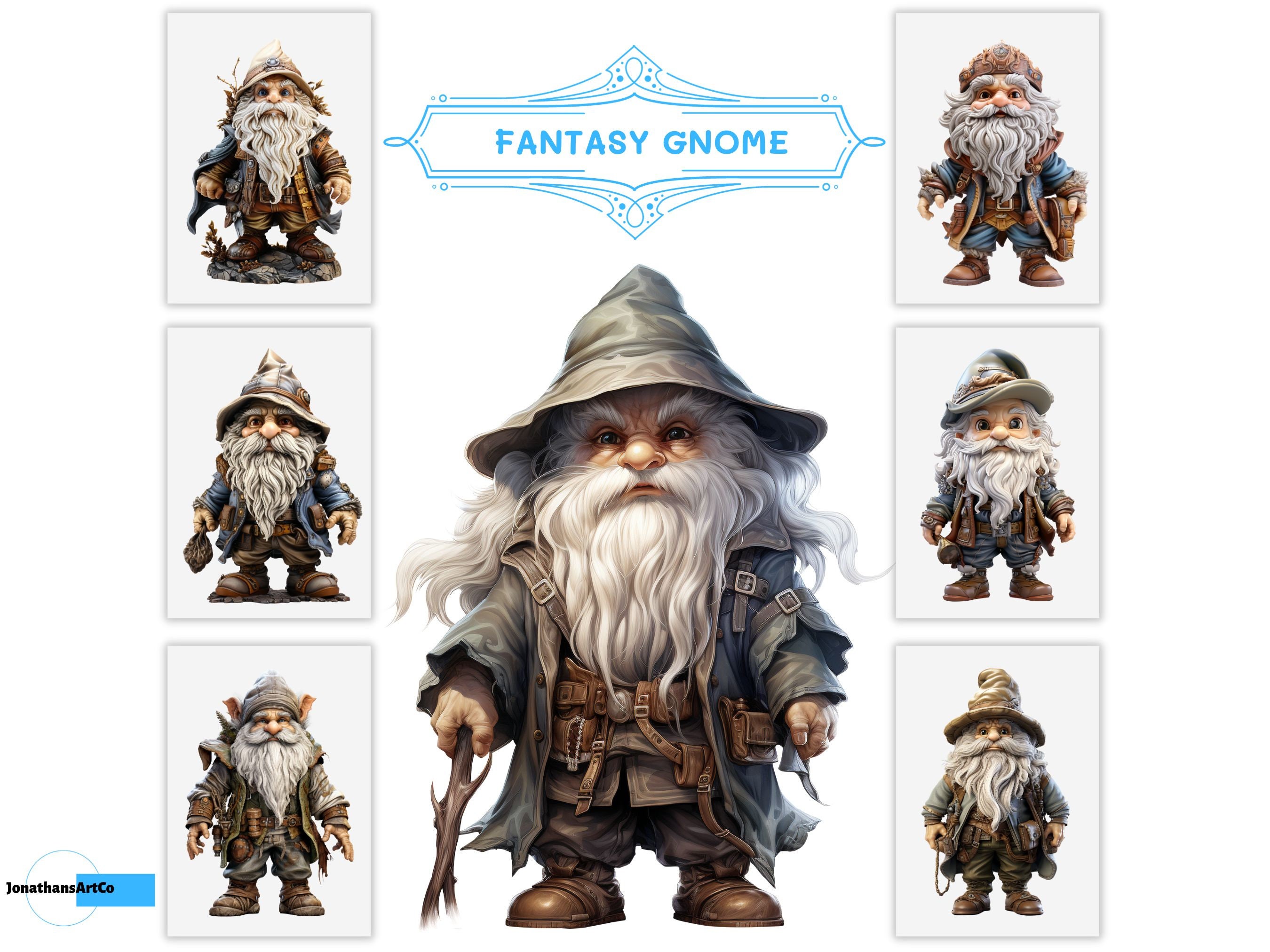 Realistic Fantasy Gnome Clipart Bundle PNG, Whimsical Garden Gnomes for ...
