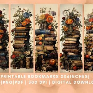 Vintage Books With Flowers Printable Bookmarks, Unique Bookmarks ...