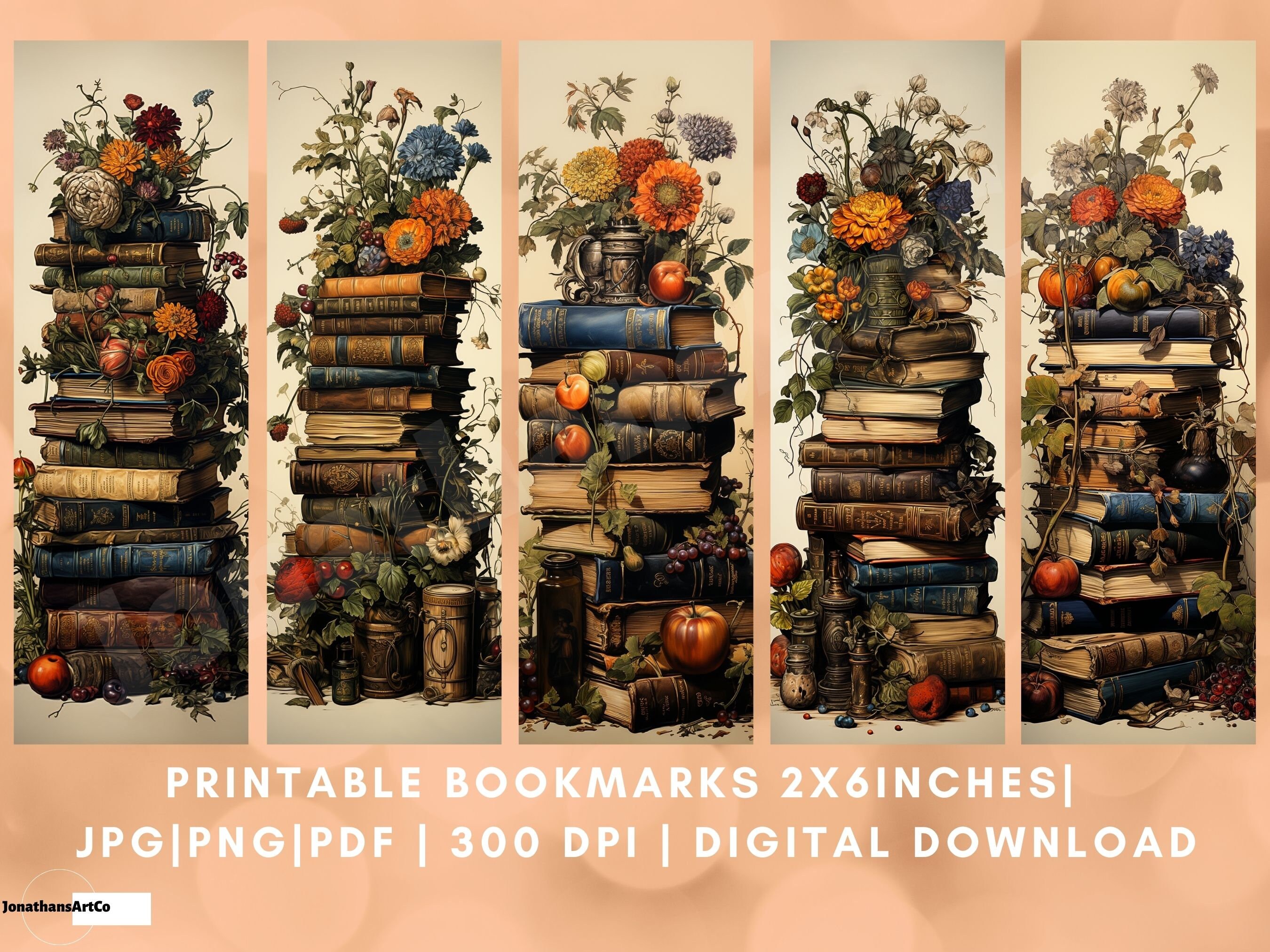 Vintage Books With Flowers Printable Bookmarks, Unique Bookmarks ...