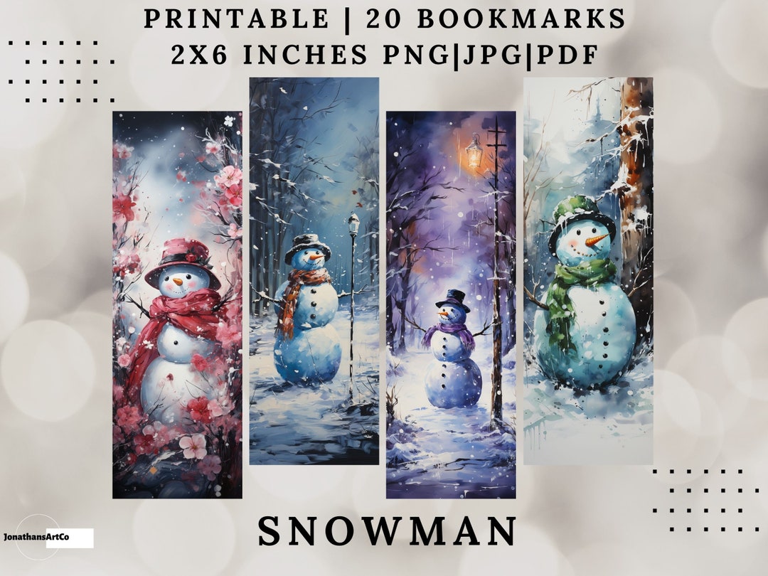 20 Watercolor Snowman Printable Bookmarks in PNG/JPG/PDF Formats ...