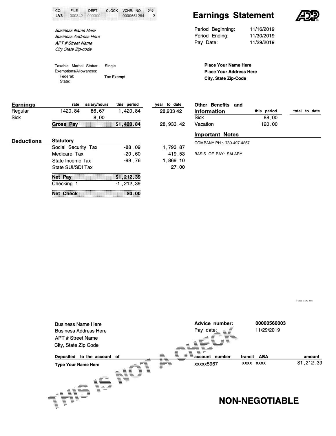 Adp Paycheck Stub