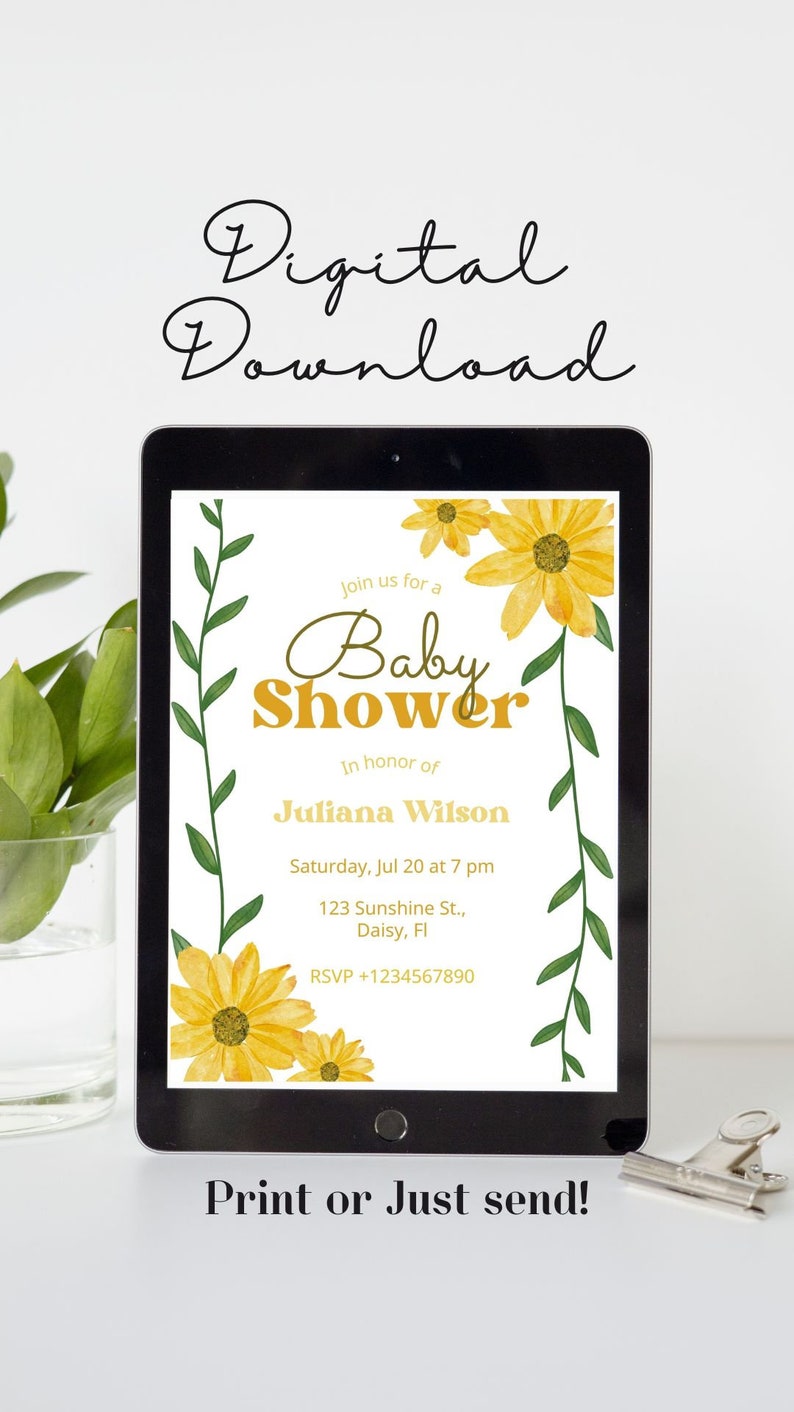 Sunflower Baby Shower Invitation, Boho Sunflower Baby Shower Invite ...