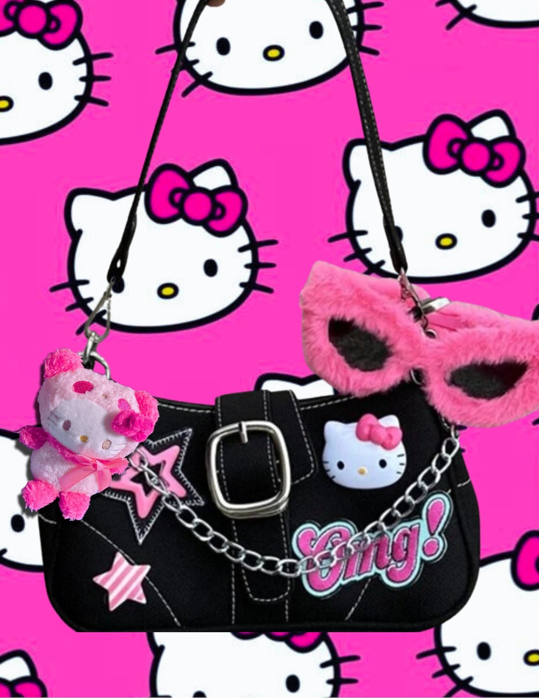 Kitty Chain Handbag Black Y2k Aesthetic Shoulder Bag Hello Kitty Purse ...