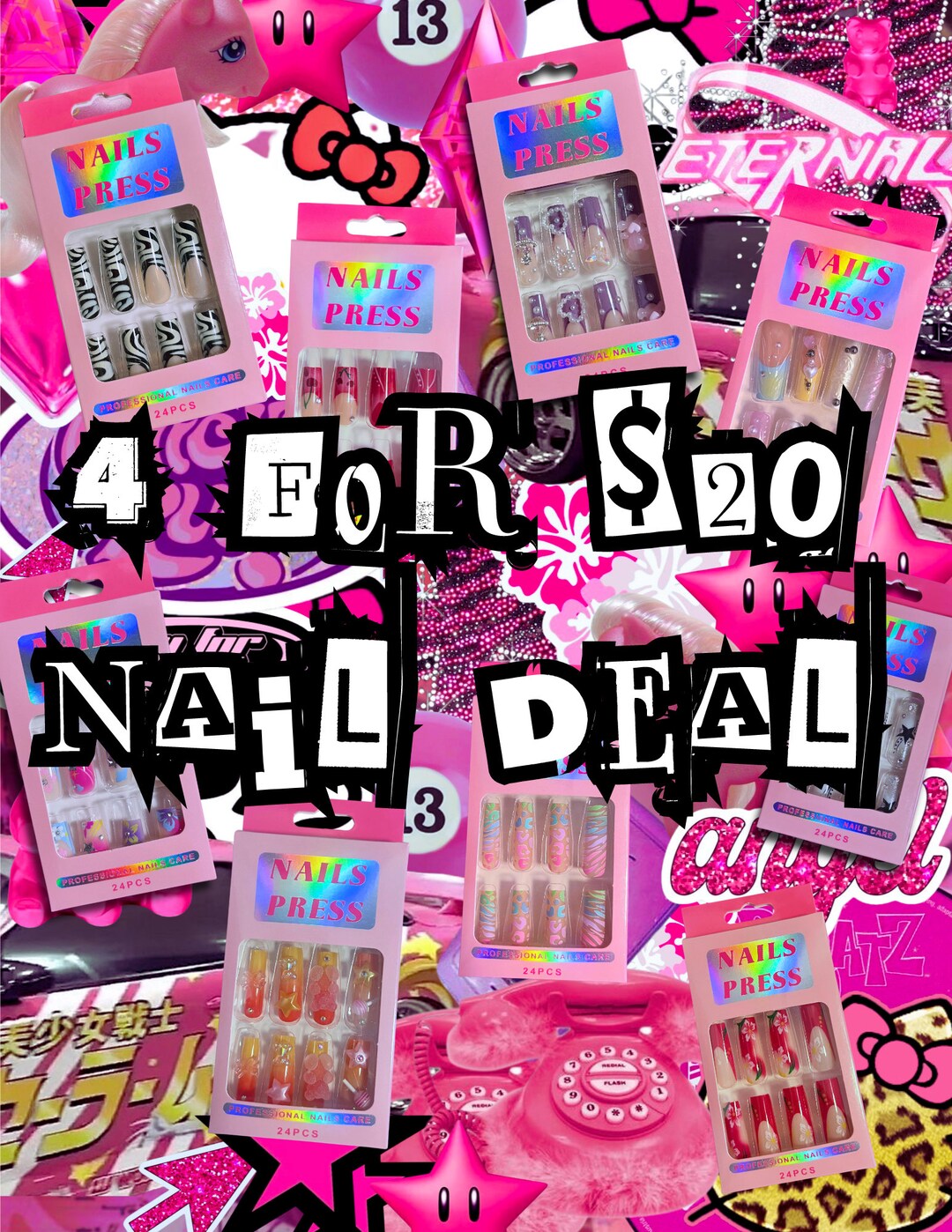 Nail Bundle Deal 24 Pcsvarious Y2k Style Nails Nails Press On Press On