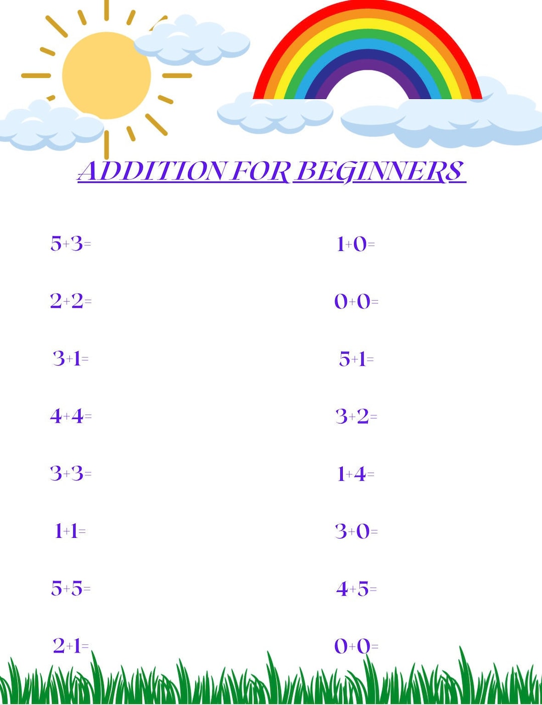 Math Worksheet Beginners Addition Homeschool Template Addition First ...