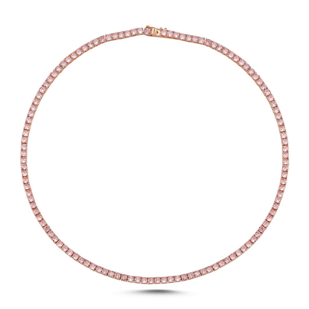 Pink Sapphire Tennis Necklace in 14k 18k Gold, Natural 4mm Pink ...