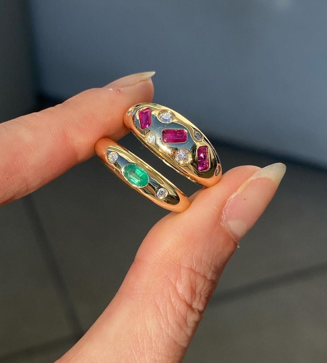 Genuine Emerald & Real Ruby With Si Clarity Created Stone Graduation ...