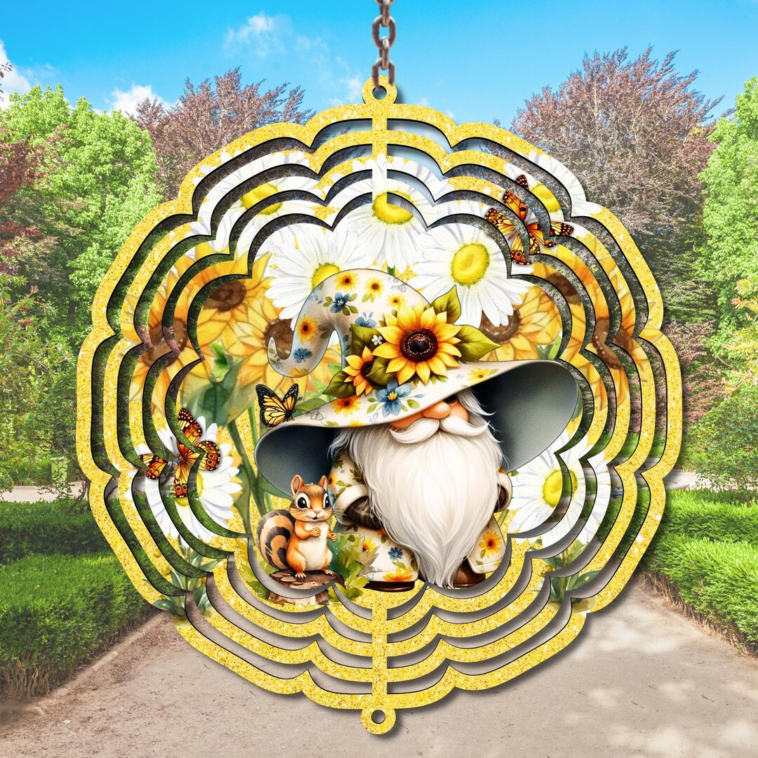 Sunflower Gnome Wind Spinner PNG Summer Gnome Sublimation Design for 8 ...