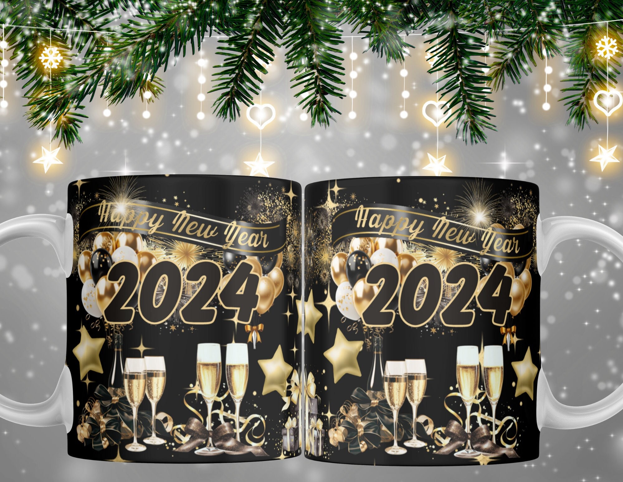 Happy New Year Mug Wrap Design Sublimation PNG for 11oz and 15oz Mugs ...