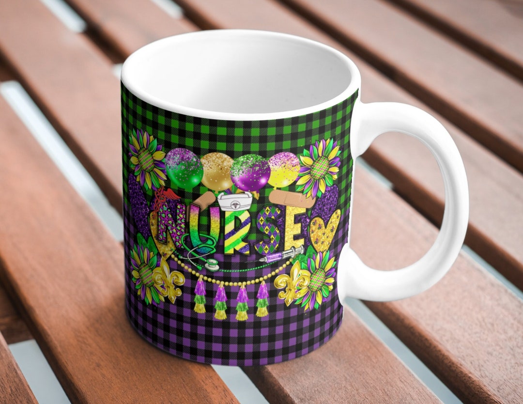 Mardi Gras Nurse Mug Wrap Design Sublimation PNG for 11oz and 15oz Mugs ...