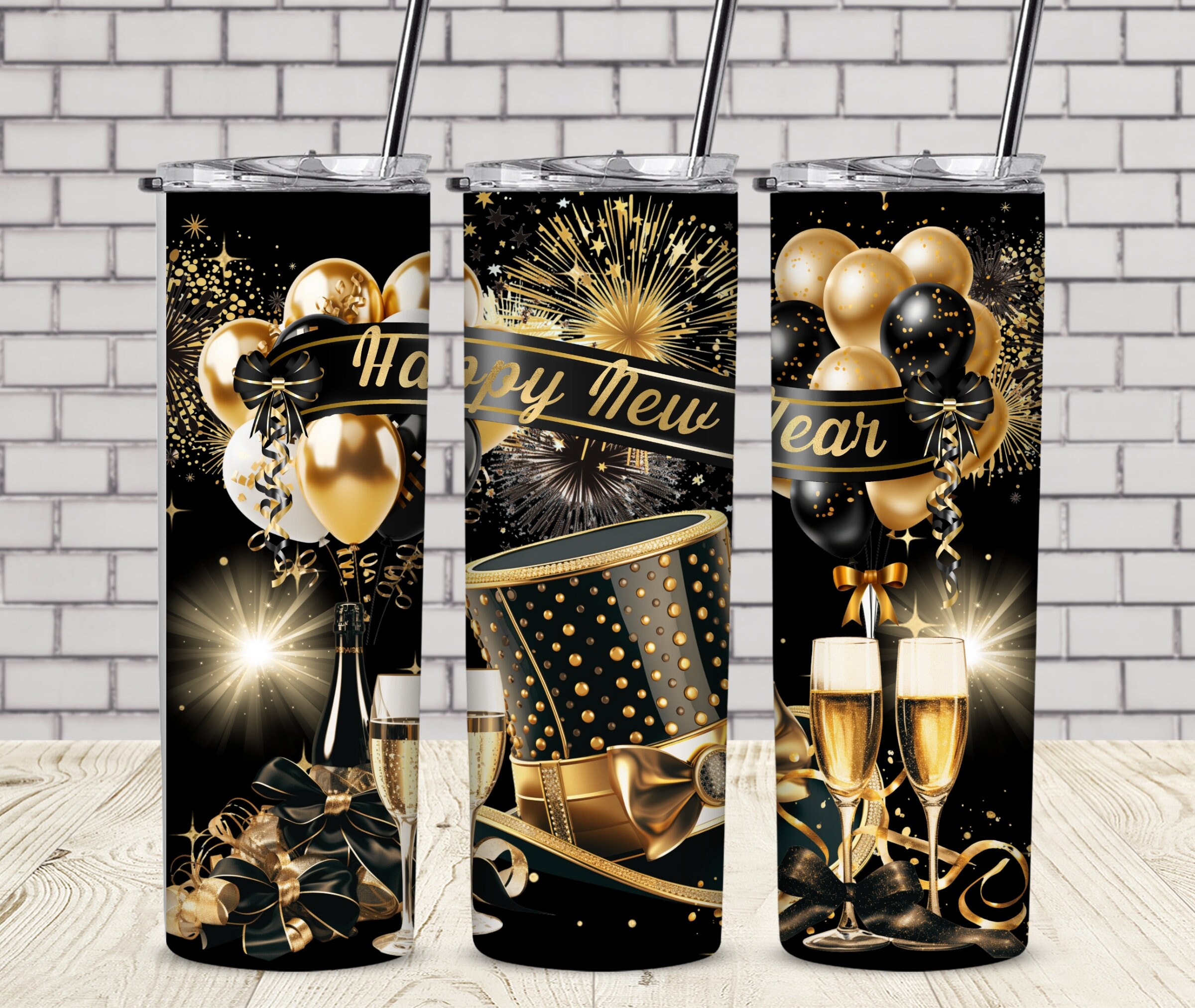 Elegant New Years Tumbler Wrap Design Seamless Sublimation PNG for 20oz ...
