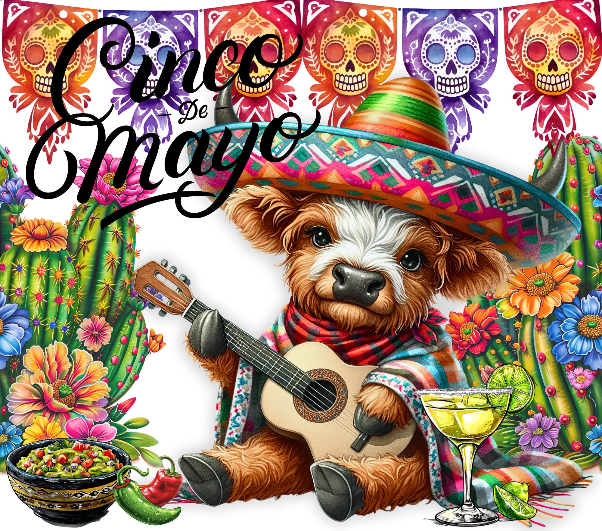 Cinco De Mayo Highland Cow Tumbler Wrap Design Sublimation PNG for 20oz ...