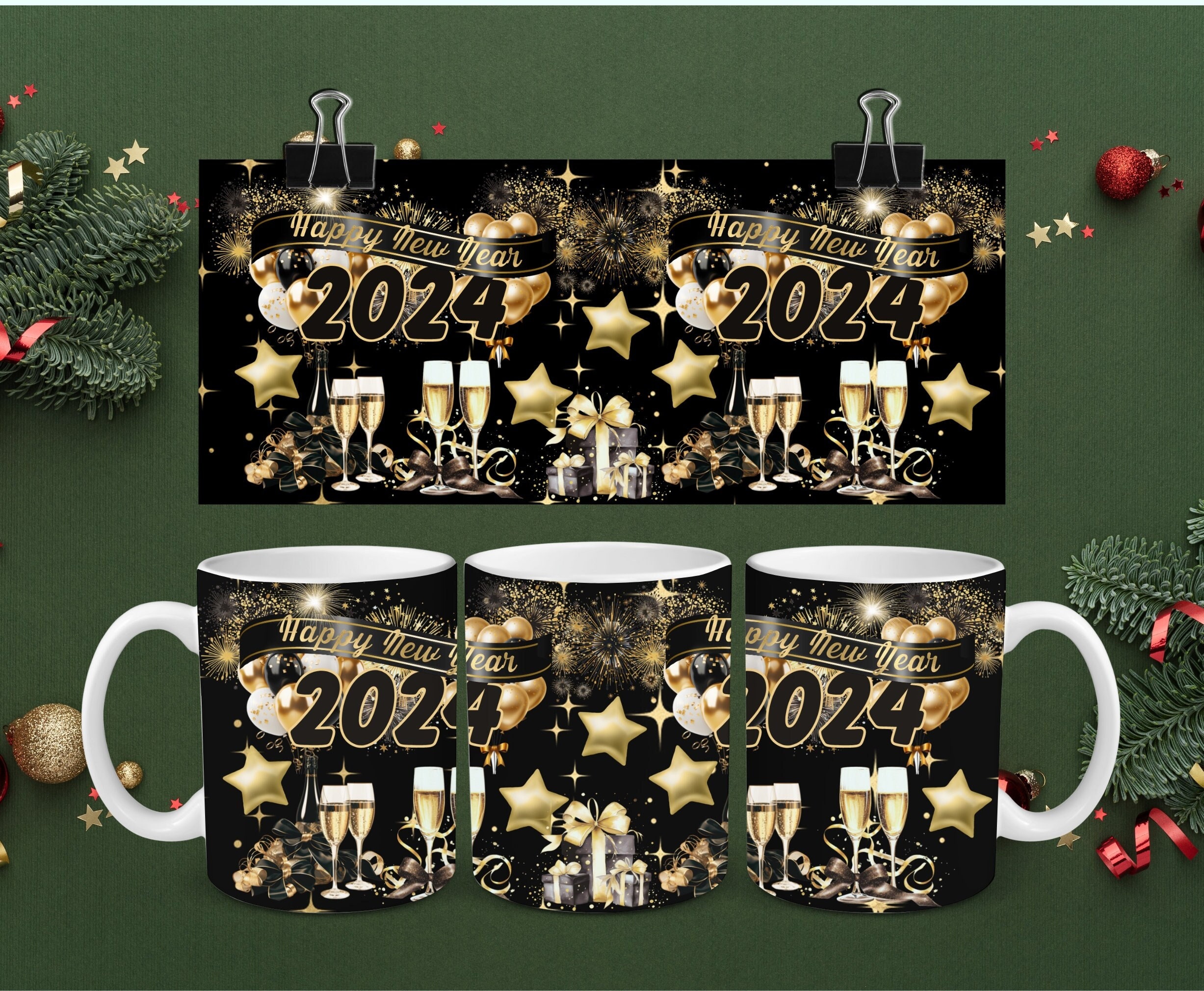 Happy New Year Mug Wrap Design Sublimation PNG for 11oz and 15oz Mugs ...
