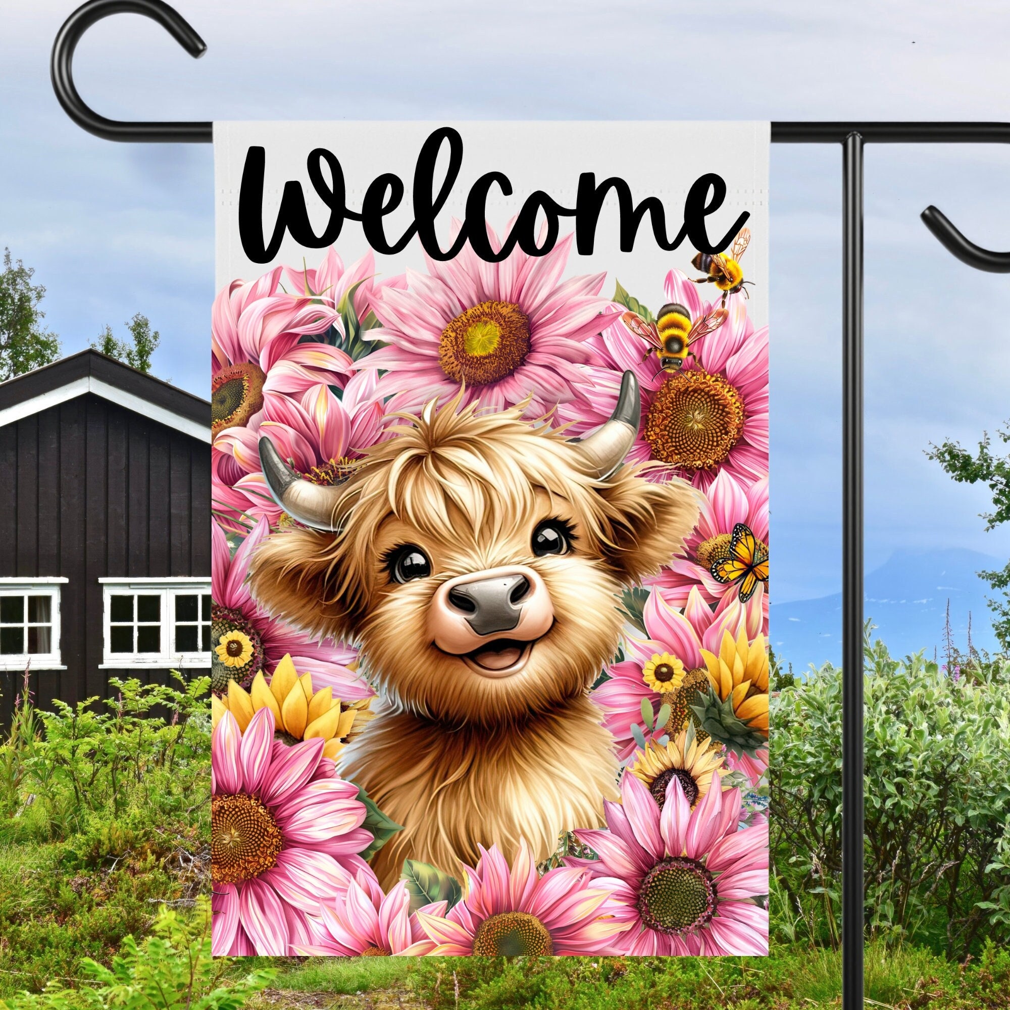 Cute Highland Cow Welcome Flag PNG 12x18 Garden Flag Digital Design ...