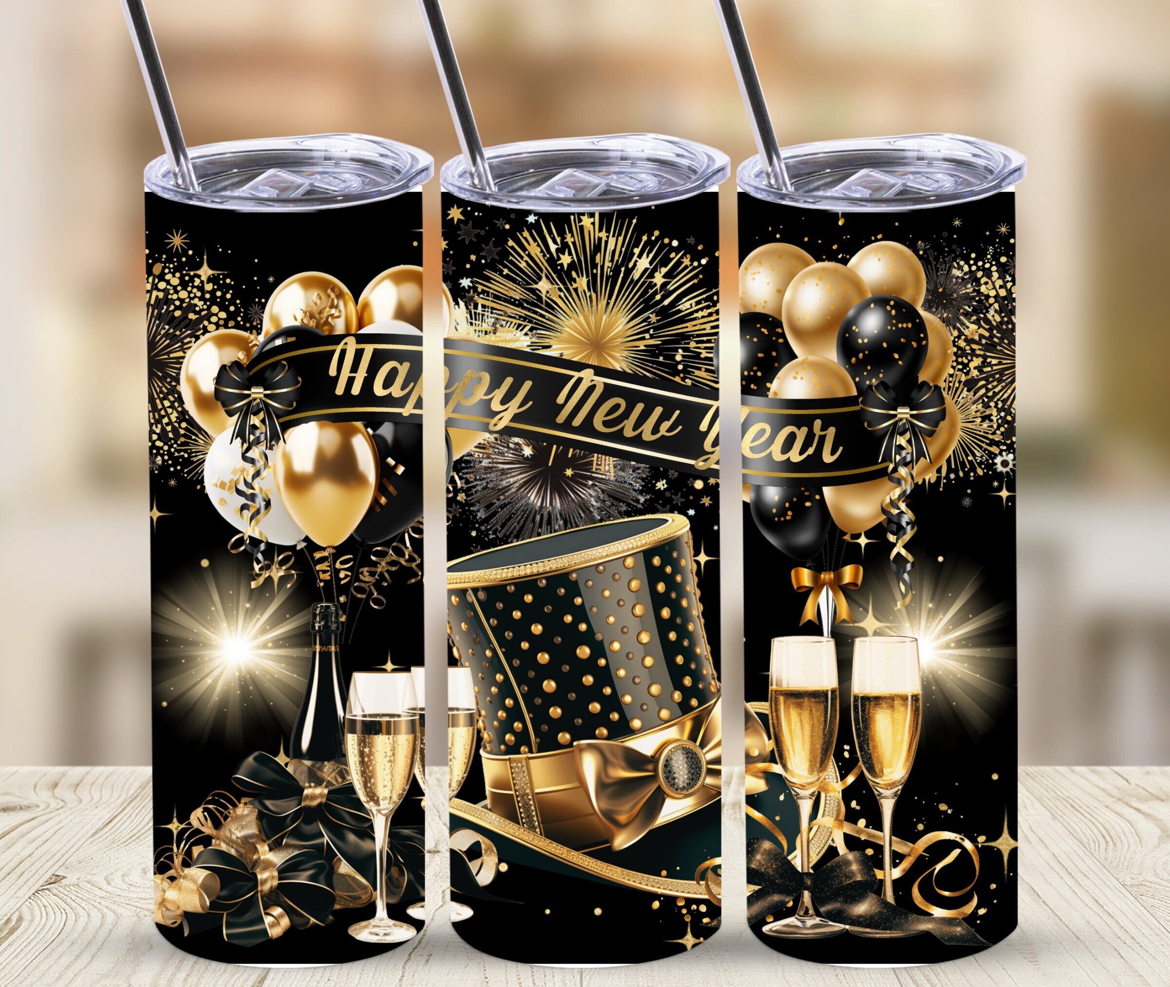 Elegant New Years Tumbler Wrap Design Seamless Sublimation PNG for 20oz ...