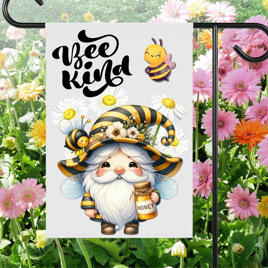 Bumblebee Gnome Garden Flag PNG Bee Kind 12x18 Yard Flag Outdoor House ...