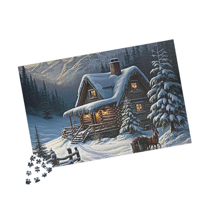 Winter Snow Log Cabin Jigsaw Puzzle - Etsy