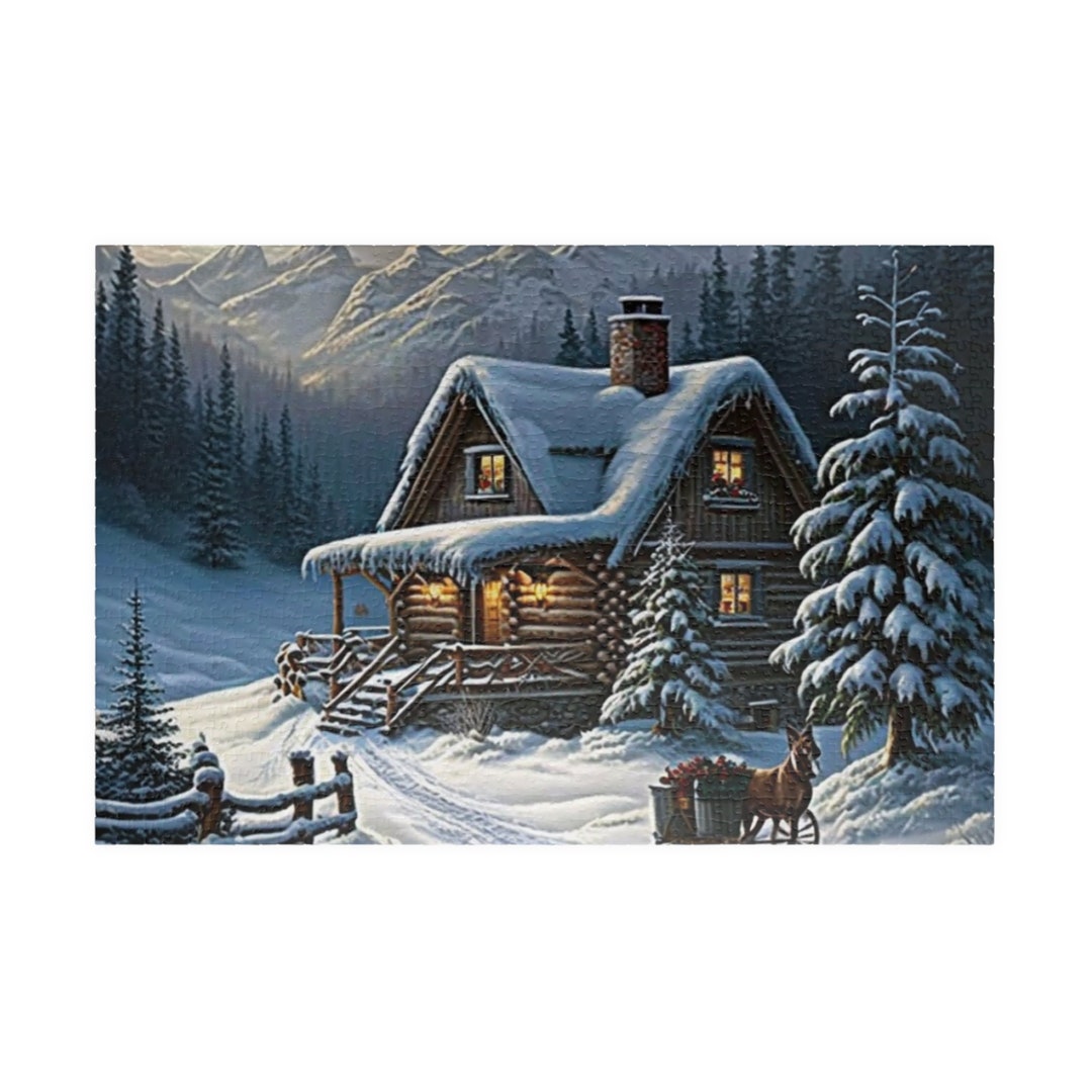 Winter Snow Log Cabin Jigsaw Puzzle - Etsy
