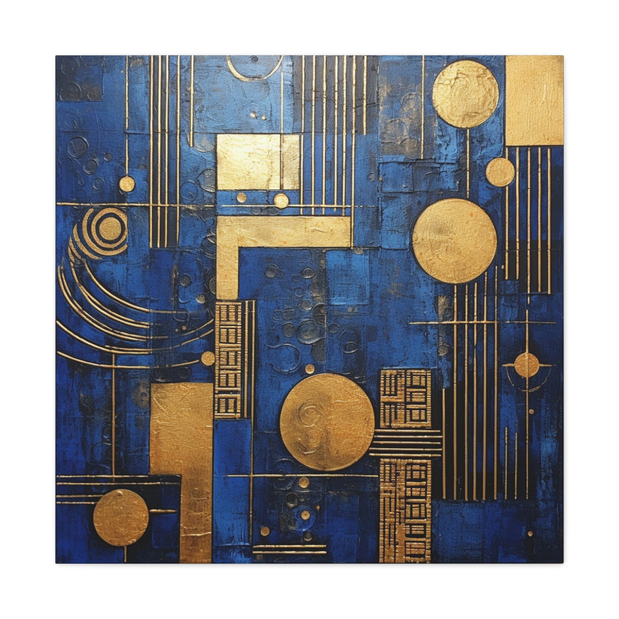 Canvas Royal Blue and Gold Abstract Ready to Hang Wall Art - Etsy