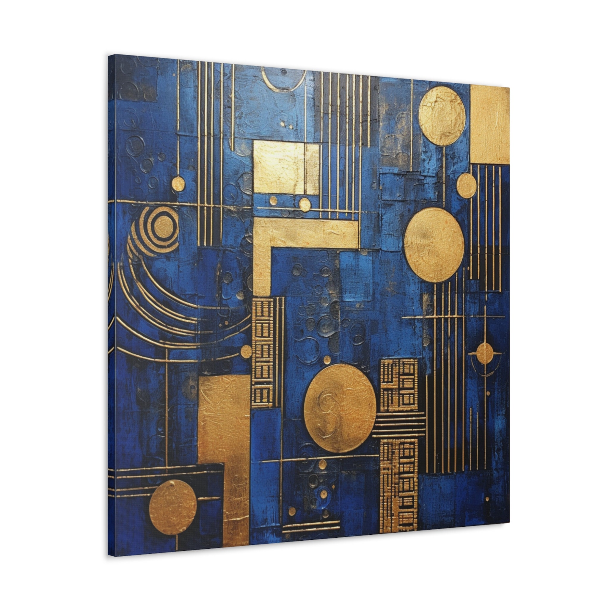 Canvas Royal Blue and Gold Abstract Ready to Hang Wall Art - Etsy