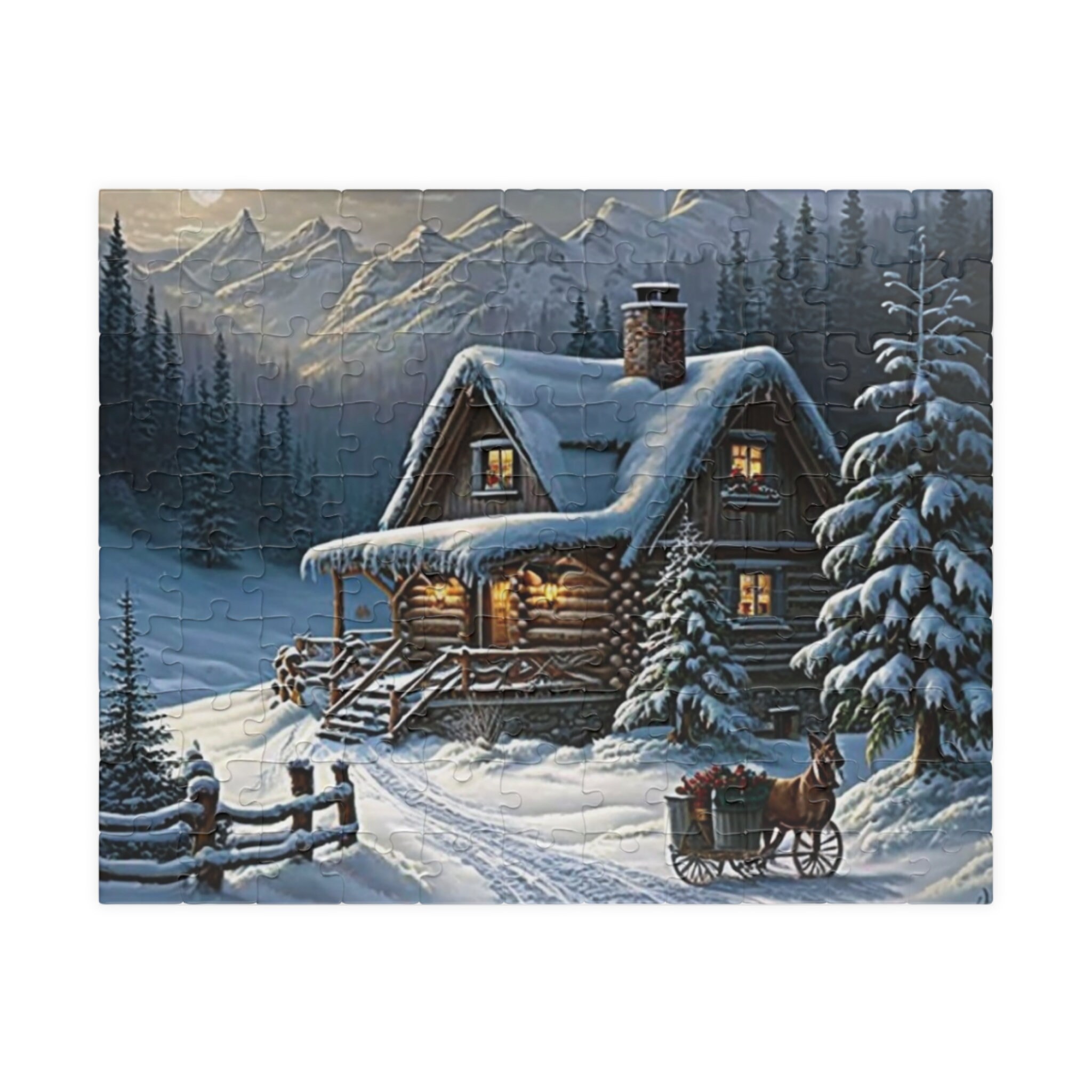 Winter Snow Log Cabin Jigsaw Puzzle - Etsy