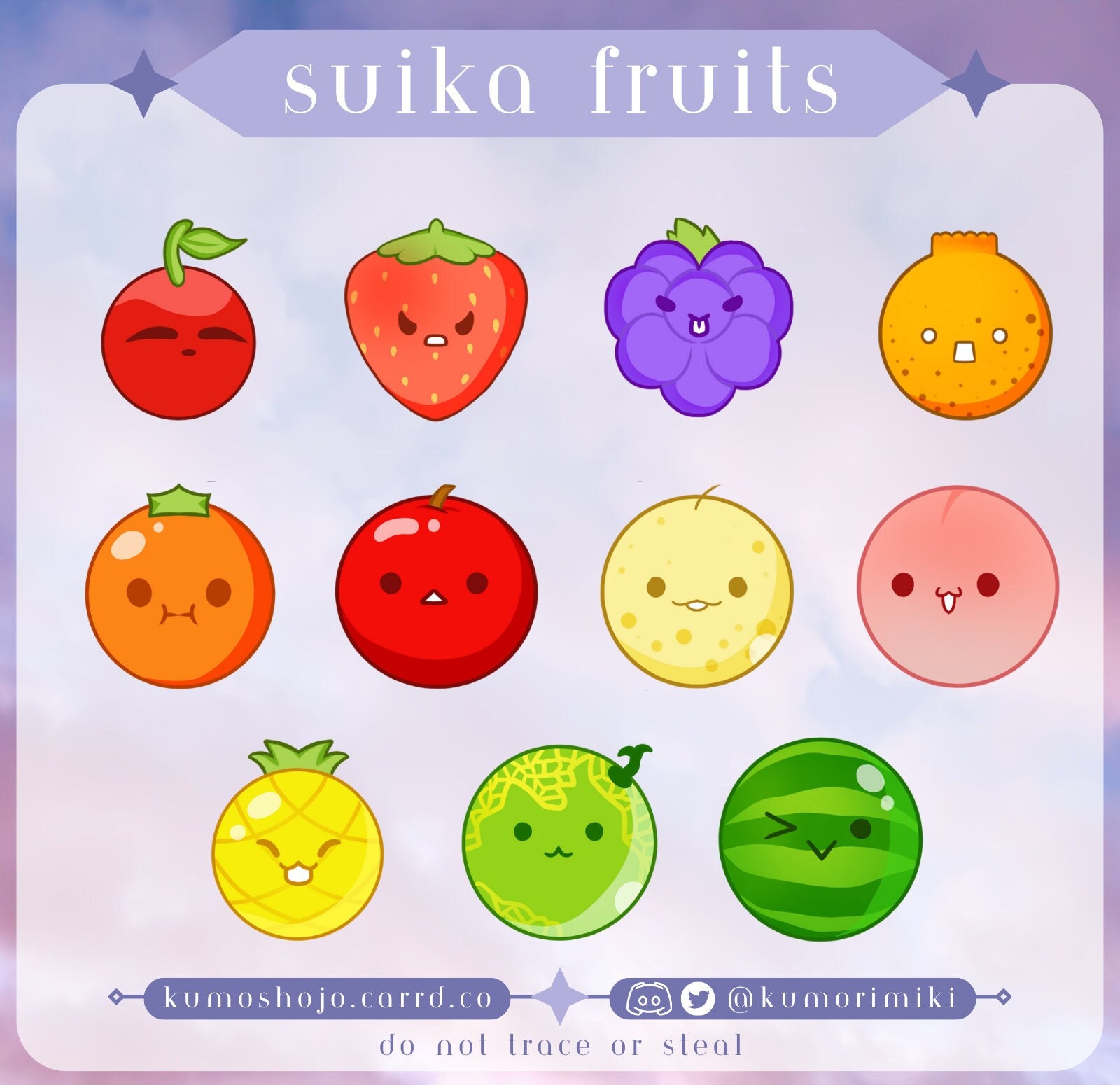 Suika Game Cute Fruit Bit and Sub Badges for Twitch and Throwable Asset ...