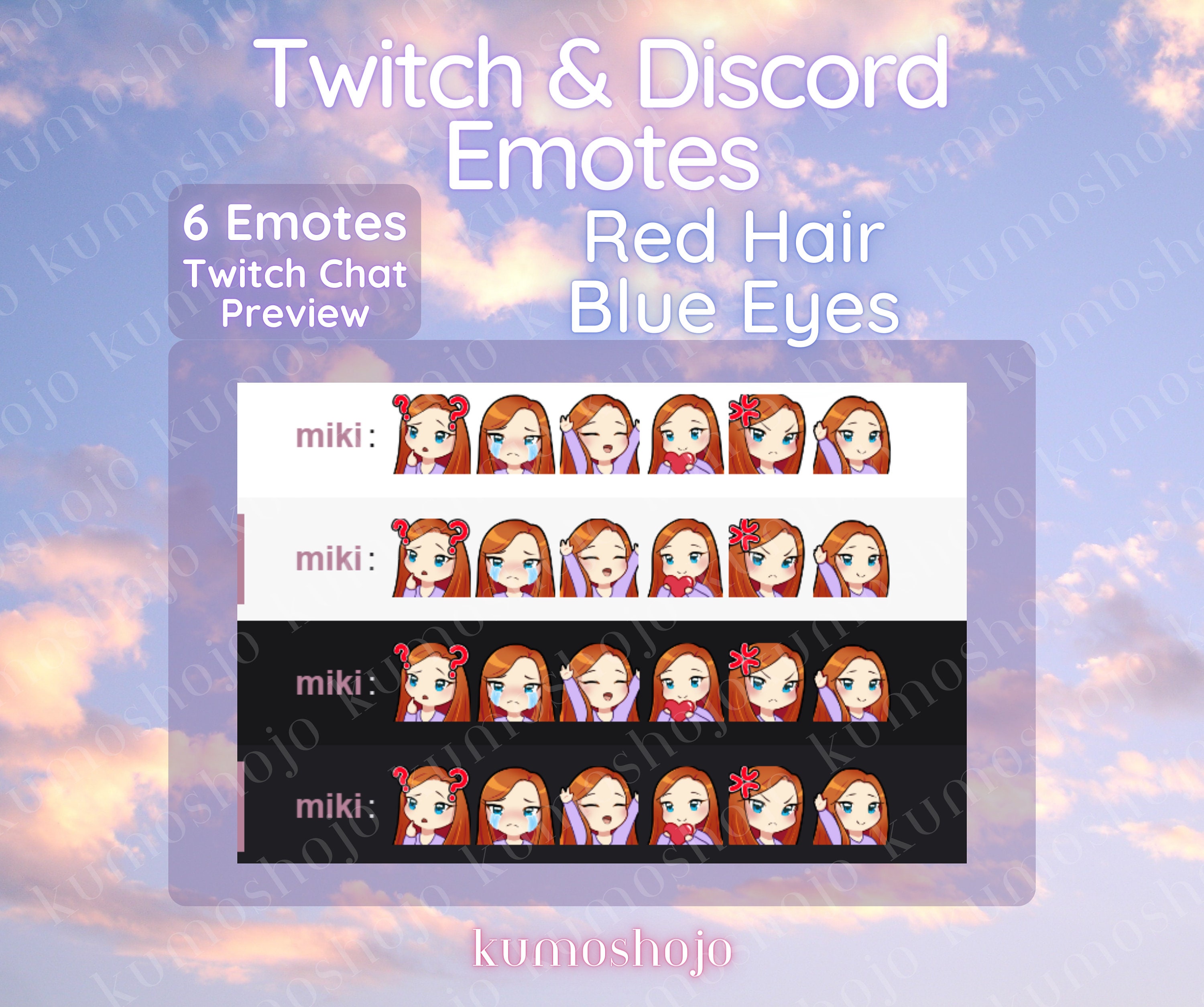 Cute Girl Emotes Ginger Hair Blue Eyes Kawaii Twitch / - Etsy