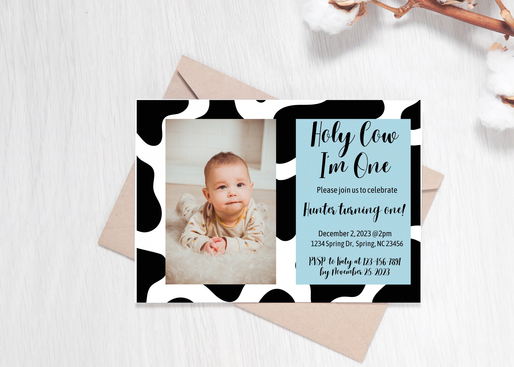 Holy Cow I'm One Invitations Cow Print Invitation Baby - Etsy