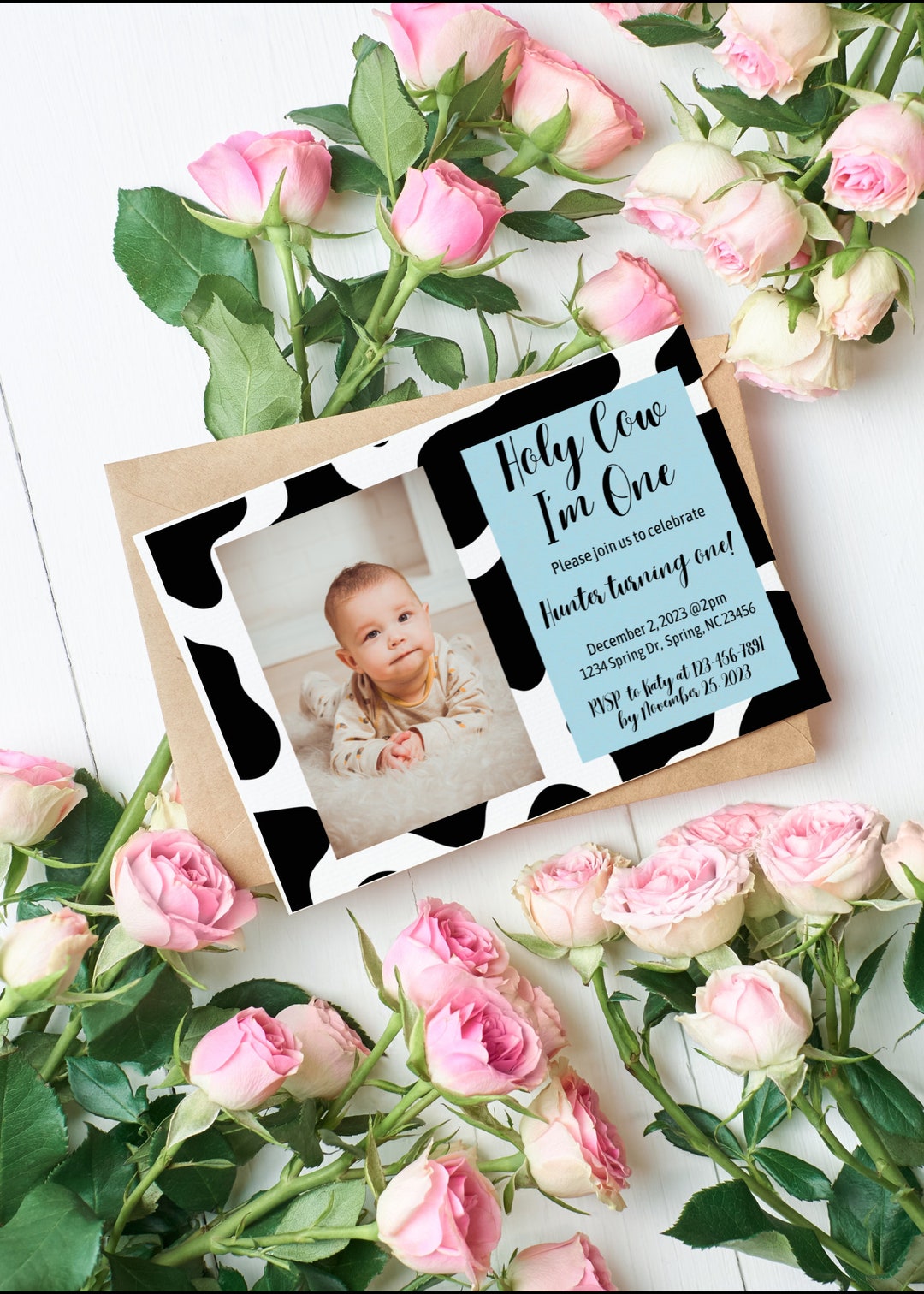 Holy Cow I'm One Invitations, Cow Print Invitation, Baby Boy Invite ...