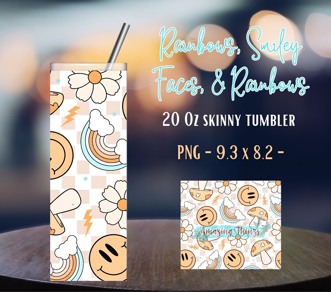 Retro Groovy Wrap, Retro Rainbows, Retro Mushrooms, Skinny Tumbler ...