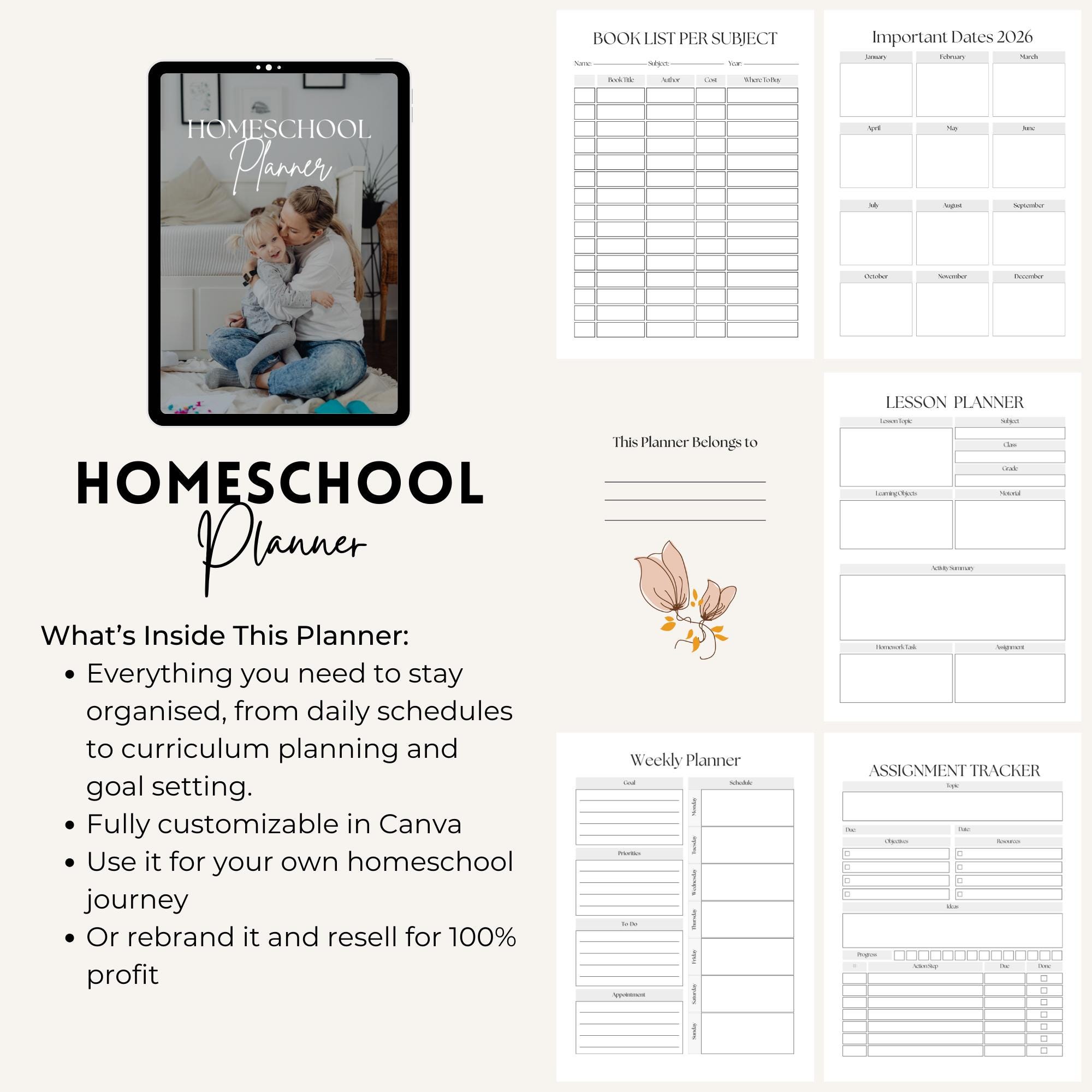 Homeschool Planner Bundle: Editable Canva Templates, MRR PLR (digital ...