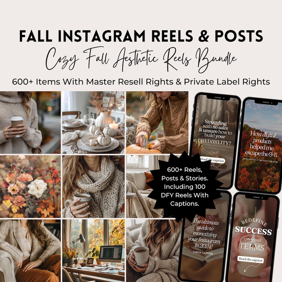 Cozy Fall Reels & Posts: Faceless Instagram Marketing (MRR PLR) - Etsy