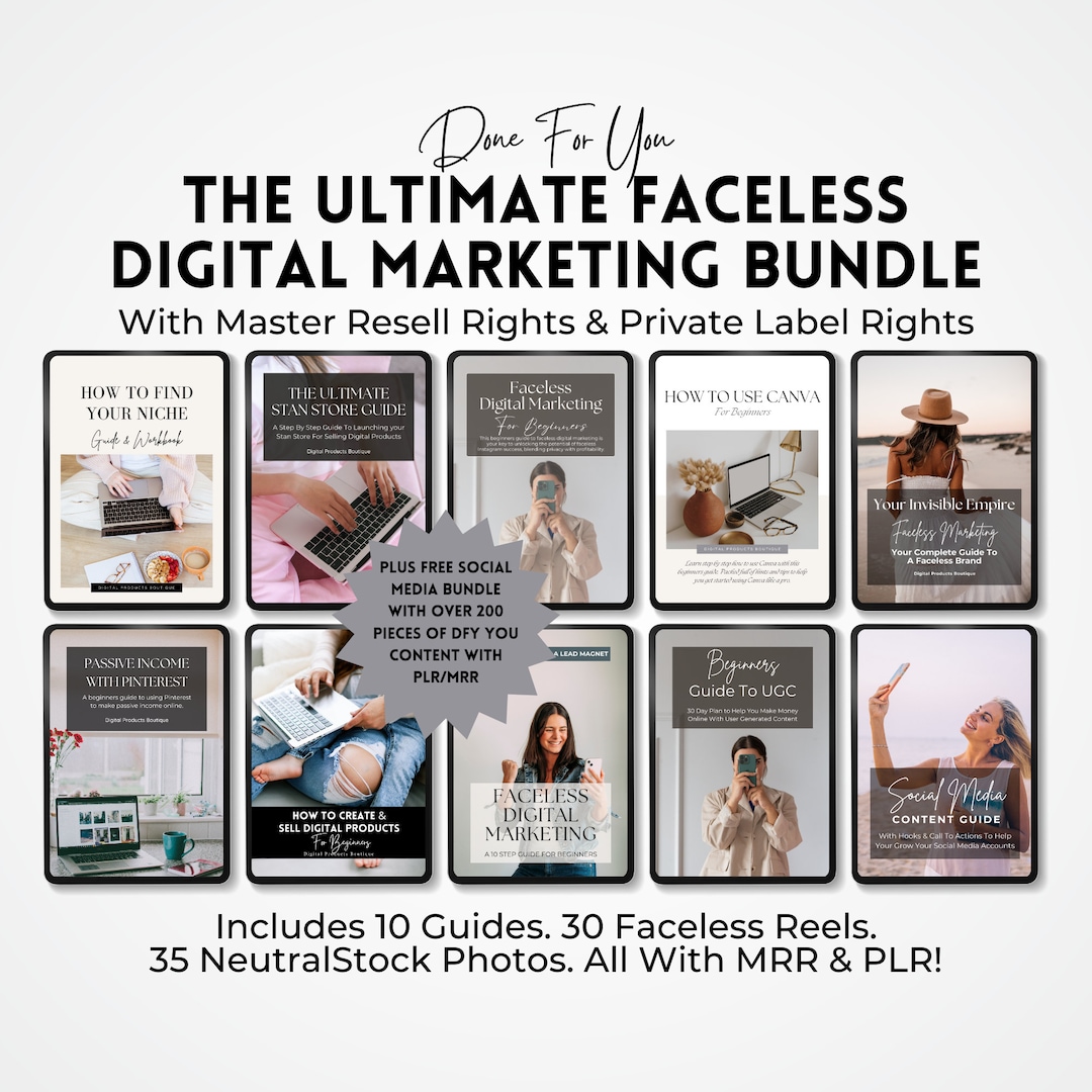 Faceless Digital Marketing Guide Bundle: MRR & PLR (digital Download ...