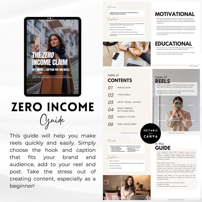 The Zero Income Claim Guide 100 DFY Reel Hooks and Captions With MRR ...