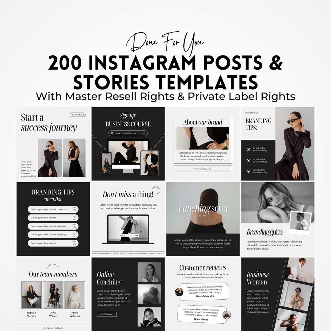 PLR MRR 200 Modelos de postagens do Instagram Postagem em mídias sociais Modelo editável do ...