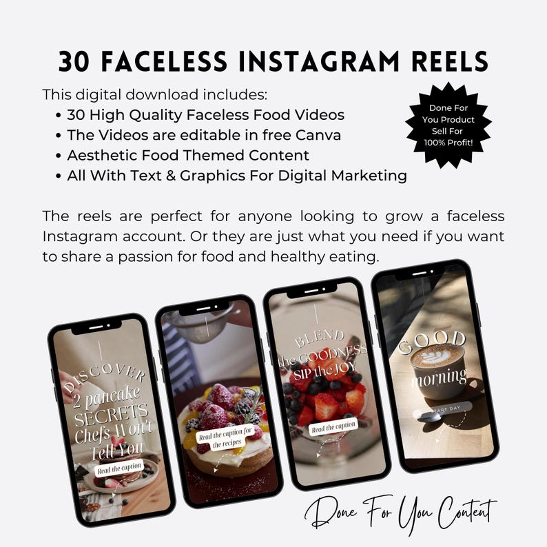 Food Instagram Reels | 30 Recipe Videos, MRR PLR (canva Editable) - Etsy