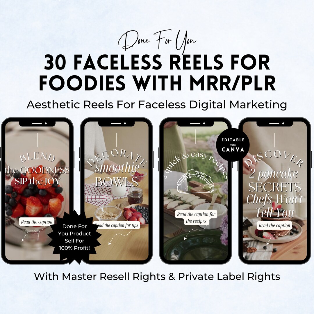 Food Faceless Reels With Master Resell Rights MRR PLR Done for You ...