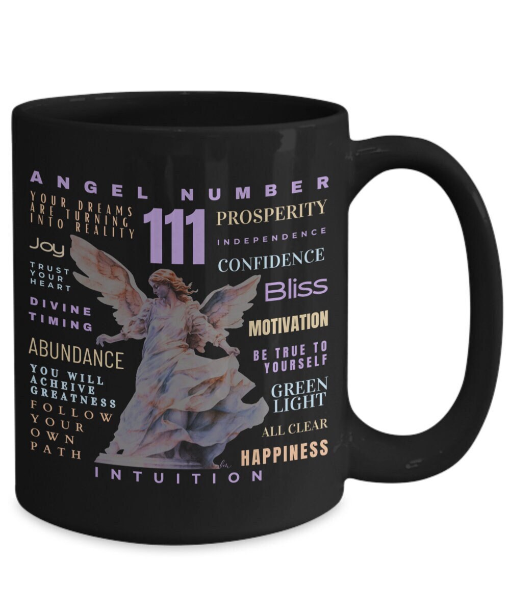 111, Angel Number 111, Angel 111, Angel Numbers, Black Coffee Mug ...