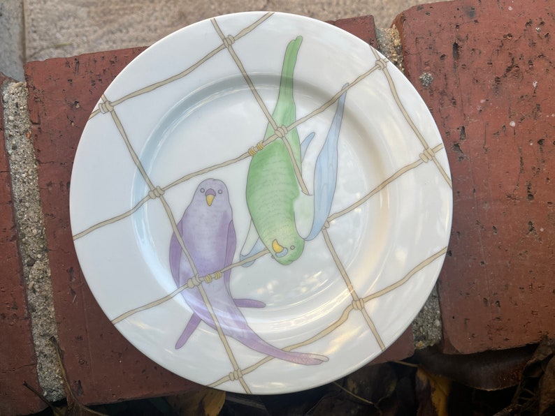 Fitz and Floyd Pastel Parakeets Salad Plates Vintage 1982 Made in Japan ...
