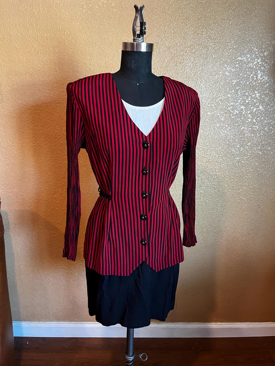 1980's Striped Skirt Suit Dress With Sinched Cinched Waist by Scarlett ...