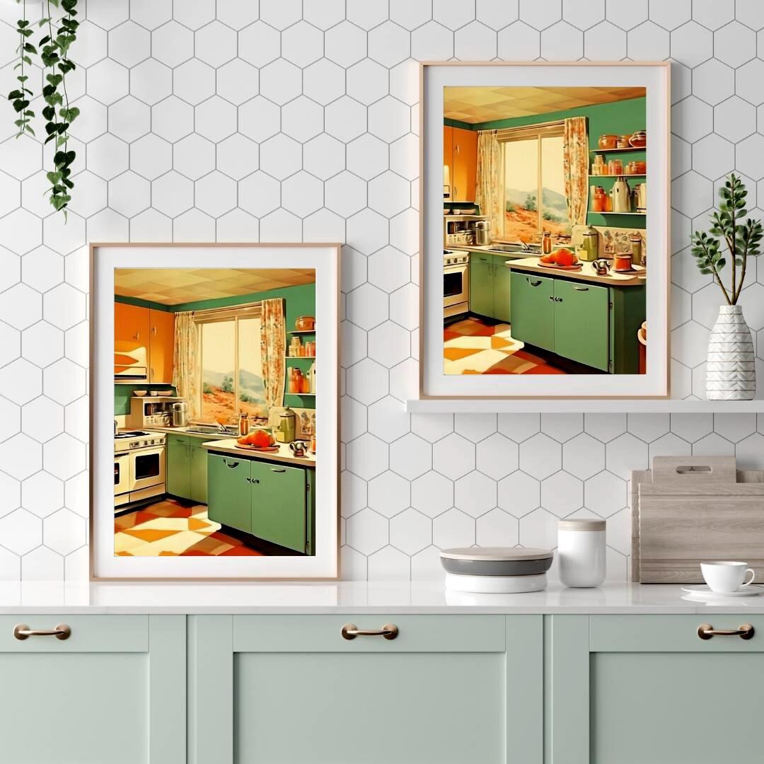 Retro Kitchen Wall Art | Mid Century Modern Print | 1950s Mint Green ...