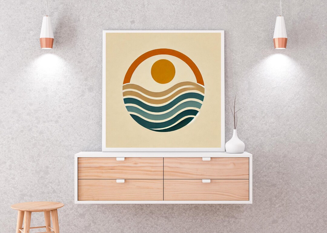 Retro Horizon Digital Sunset Serenity Art Oceanic Sunrise Magic Retro ...