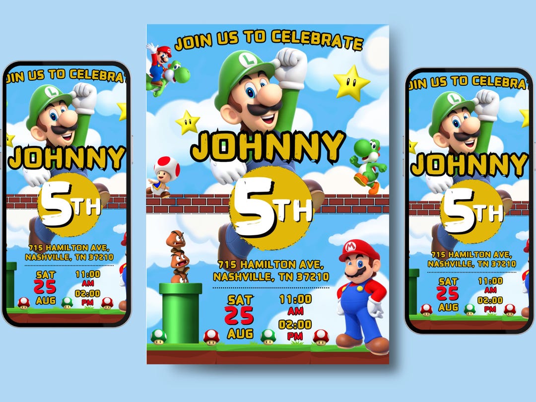 Invitación de cumpleaños de Super Mario, invitación digital imprimible ...