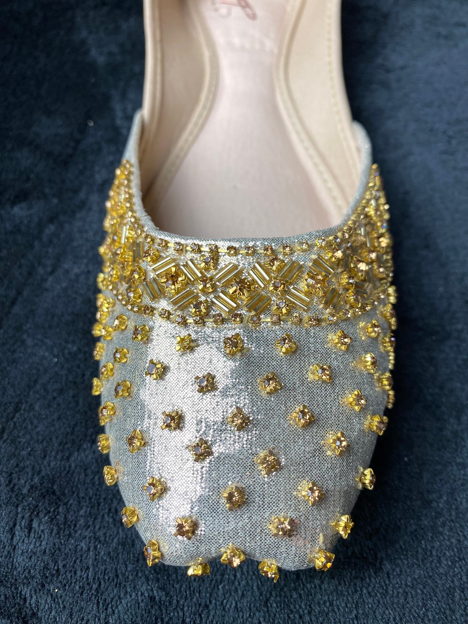 Diamond Studded Gold Khussa Jutti Indian Pakistani Punjabi Jutti Slip ...