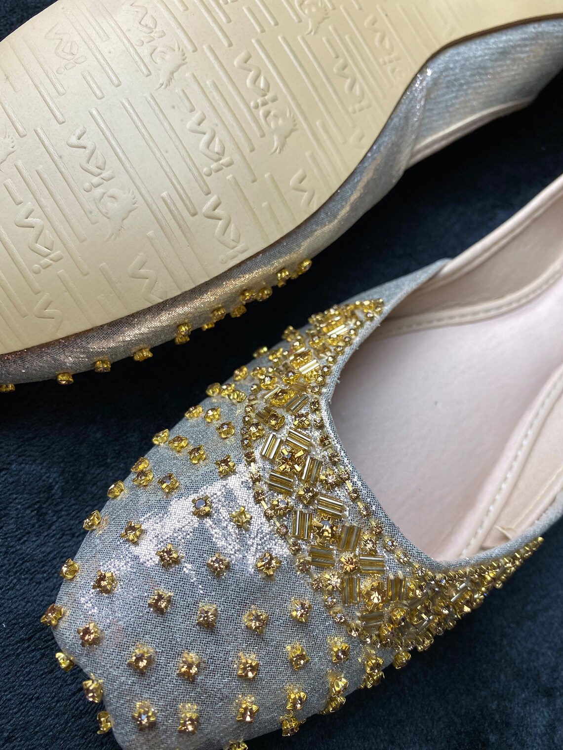 Diamond Studded Gold Khussa Jutti Indian Pakistani Punjabi Jutti Slip ...