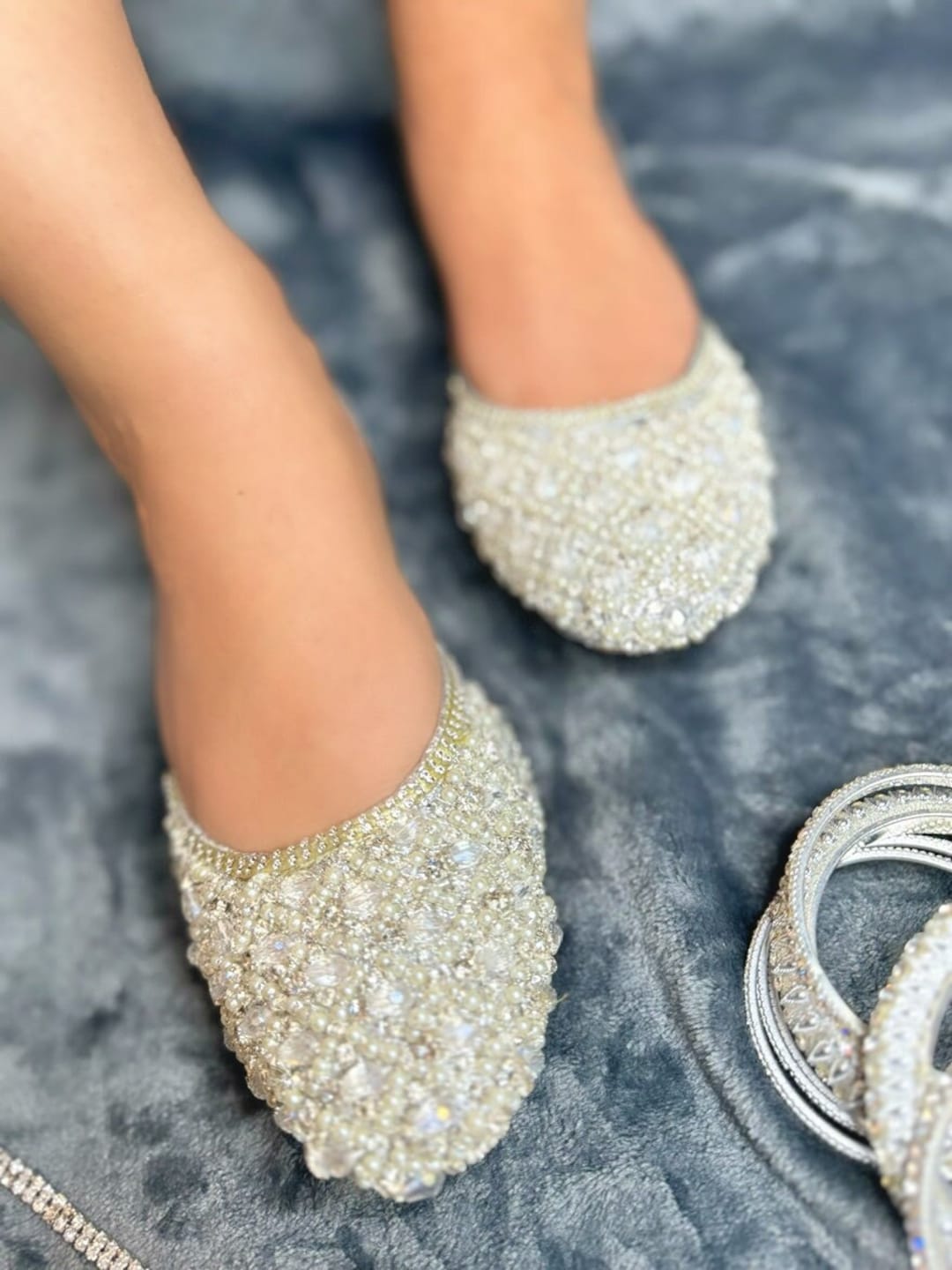 Desi Foot Signature Silver Crystal Khussa Jutti Indian Pakistani Womens ...