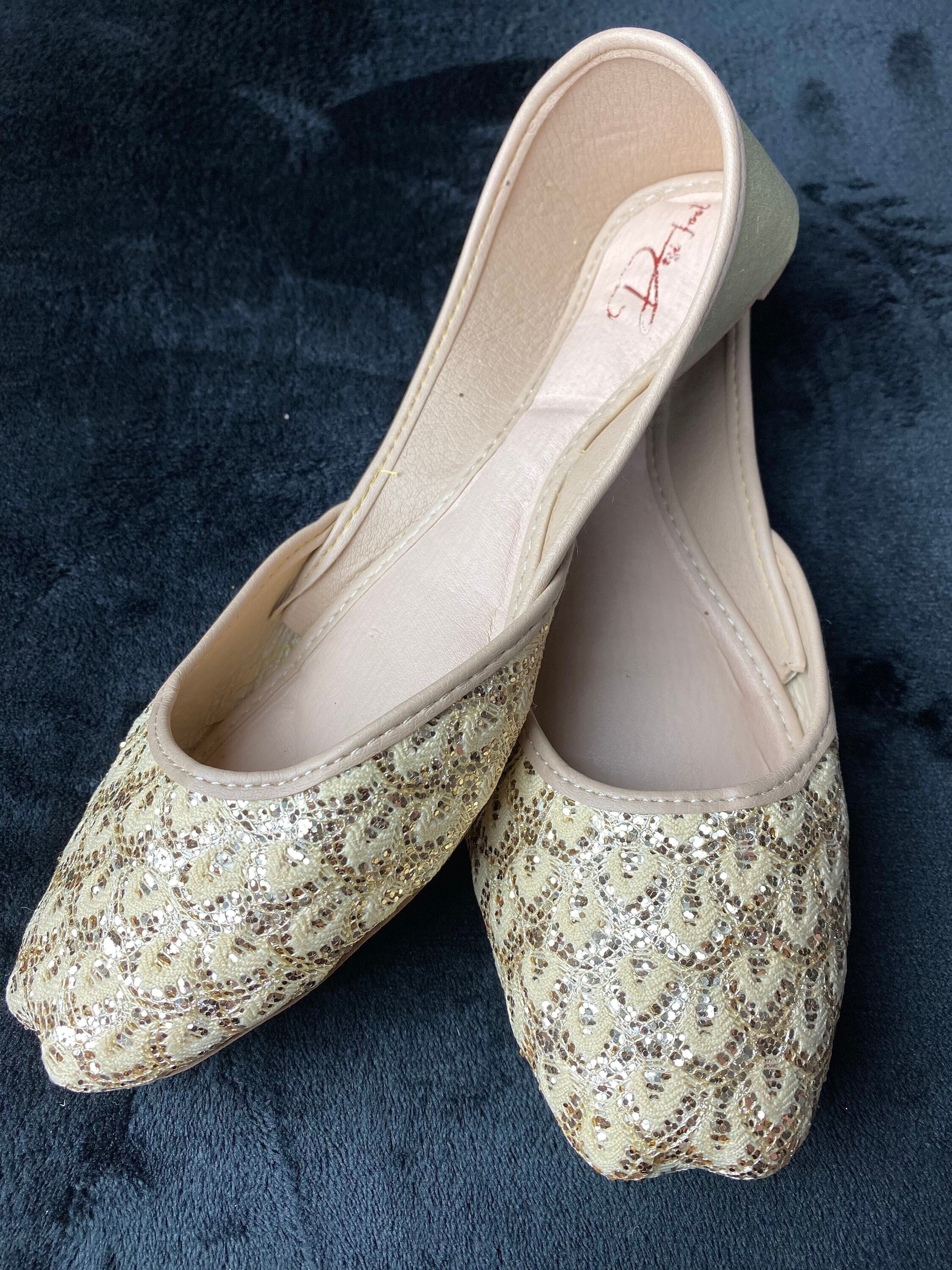 Essential Cream & Gold Khussa Jutti Indian Pakistani Womens Footwear ...